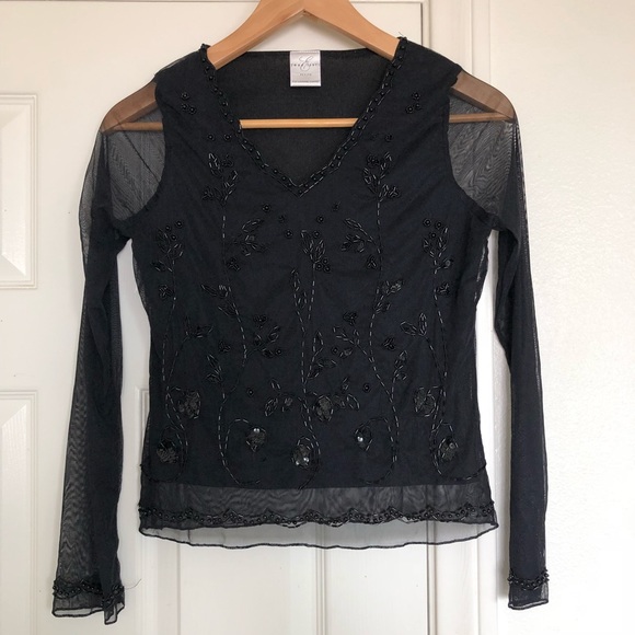 Emma James | Tops | Emma James Mesh And Beaded Embroidered Top | Poshmark